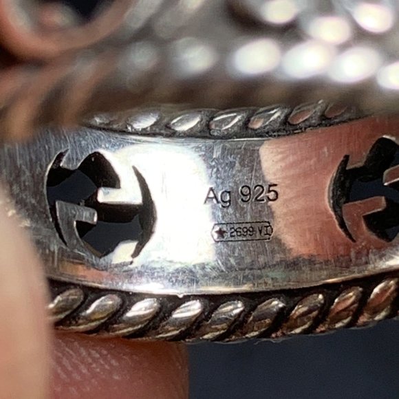 Gucci | Jewelry | Gucci Sterling Silver 925 Interlocking G Flower Band 8mm Rope Borders Ring Sz ...